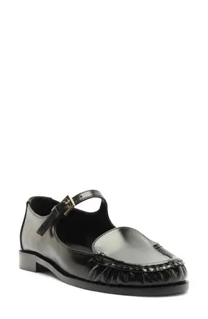 Schutz Tyla Buckle Leather Mary Jane Flat - Black