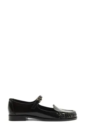 Schutz Tyla Buckle Leather Mary Jane Flat - Black
