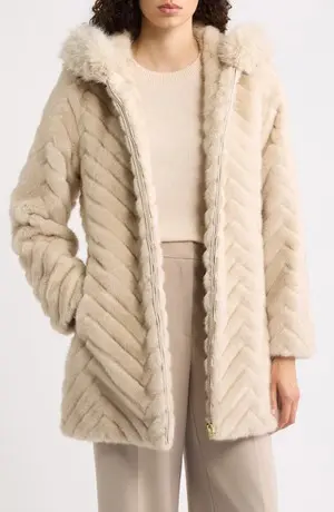 Via Spiga Faux Fur Hooded Coat - Beige