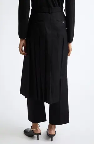 Sacai Pleated Overlay Wool Flannel Wide Leg Pants