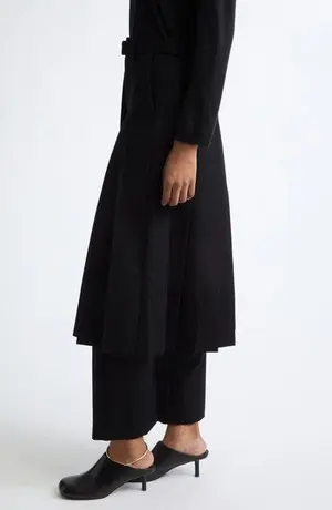 Sacai Pleated Overlay Wool Flannel Wide Leg Pants