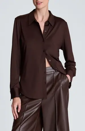 KENNETH COLE Long Sleeve Button Front Shirt - Medium Bark