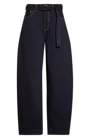 Sacai Belted High Waist Wide Leg Jeans