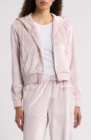 Rag & Bone Miramar Velvet Zip Front Hoodie - Pnkmarbl