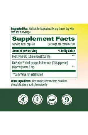 MEGAFOOD High Absorption Coq10 200mg Per Serving With Bioperine Black Pepper Extract