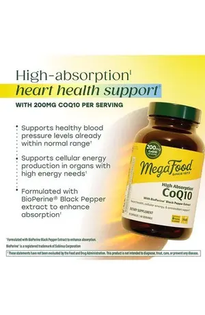 MEGAFOOD High Absorption Coq10 200mg Per Serving With Bioperine Black Pepper Extract