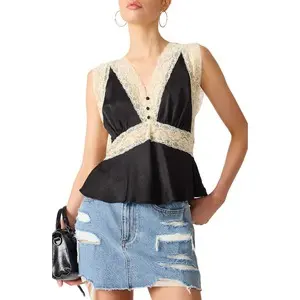 Steve Madden Elinor Lace Accent Top - Black