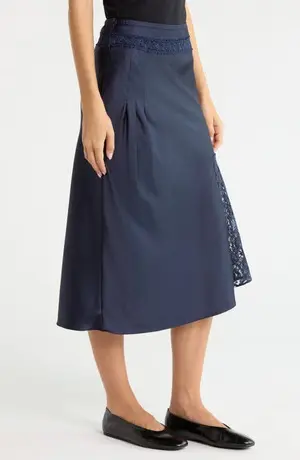 DAMSON MADDER Elea Satin And Lace Midi Skirt
