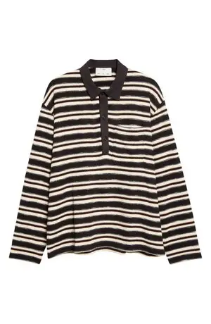 SONG FOR THE MUTE Striped Long Sleeve Polo - Black