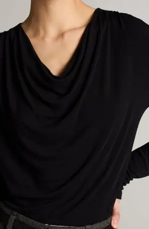Vince Cowl Neck Long Sleeve Top - Black