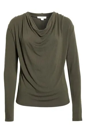 Vince Cowl Neck Long Sleeve Top - Dark Moss
