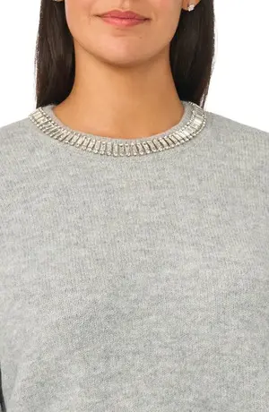 CECE DUPRAZ Embellished Neckline Pullover Sweater