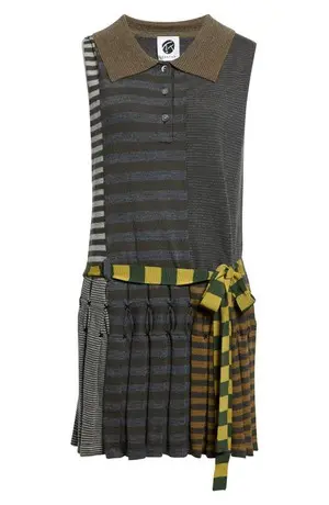 YANYAN Mismatch Sleeveless Polo Merino Wool Dress