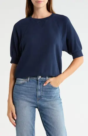 Paige Queene Cotton Puff Sleeve Sweatshirt - Washed Navy