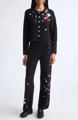 YANYAN Floral Appliqué Organic Cotton Shrunken Jacket