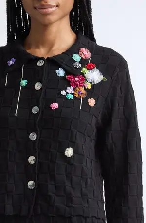 YANYAN Floral Appliqué Organic Cotton Shrunken Jacket