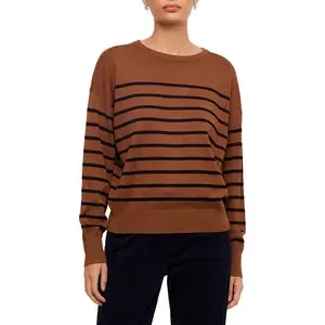 Karen Kane Stripe Crewneck Sweater - Mocha