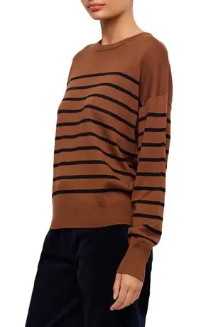 Karen Kane Stripe Crewneck Sweater - Mocha