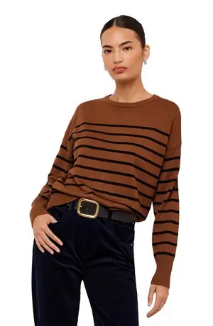 Karen Kane Stripe Crewneck Sweater - Mocha
