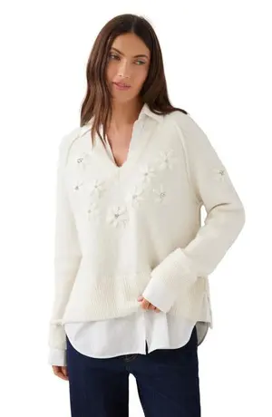 Karen Kane Embroidered Layered V-neck Sweater