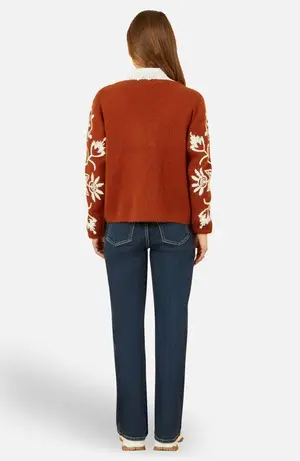 YUMI Folk Embroidered Tie Front Cardigan
