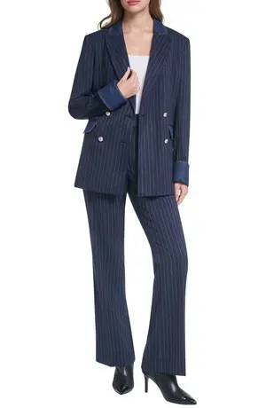 Karl Lagerfeld Paris Denim Trim Striped Blazer