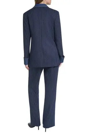 Karl Lagerfeld Paris Denim Trim Striped Double-breasted Blazer