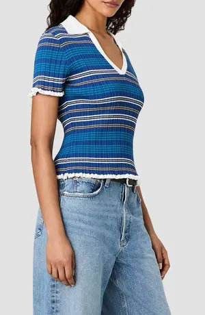 French Connection Striped Crinkle Rib Polo