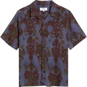 WAX LONDON Didcot Ornate Blur Camp Shirt - Blue/brown