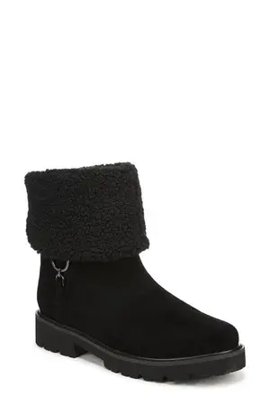 Franco Sarto Sahana Leather Bootie With Faux Shearling Trim - Black