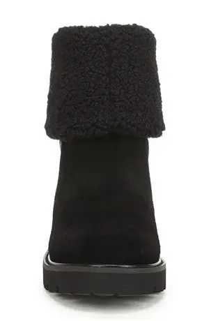 Franco Sarto Sahana Leather Bootie With Faux Shearling Trim - Black
