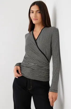 Karen Kane Side Shirred Long Sleeve Surplice Top