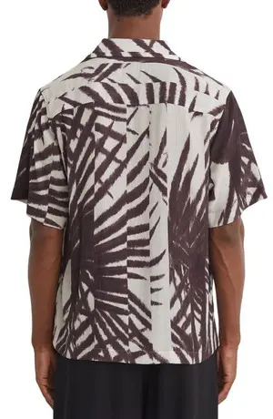 REISS Shindora Relaxed Fit Palm Print Camp Shirt - Bordeaux