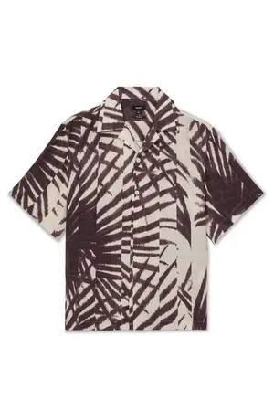 REISS Shindora Relaxed Fit Palm Print Camp Shirt - Bordeaux