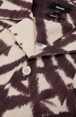 REISS Shindora Relaxed Fit Palm Print Camp Shirt - Bordeaux