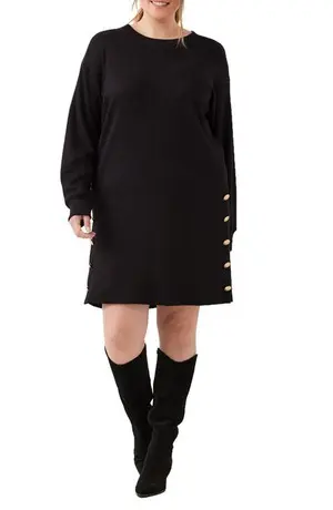 Karen Kane Crewneck Button Detail Shift Dress - Black