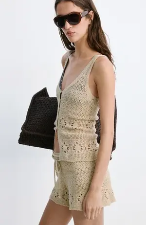 Mango Crochet Tie Belt Shorts
