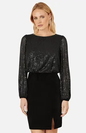 YUMI Sequin And Velvet Mini Dress