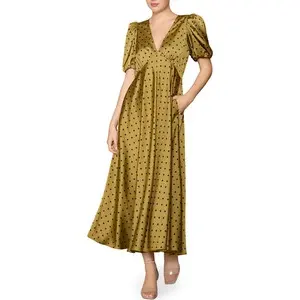 MELLODAY Polka Dot Satin Maxi Dress