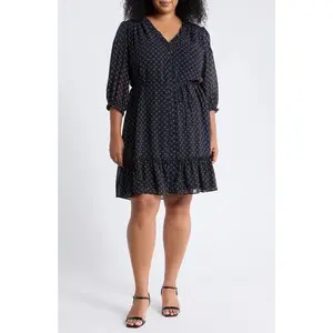 CECE DUPRAZ Ruffled V-neck Mini Dress - Rich Black