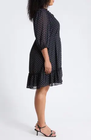 CECE DUPRAZ Ruffled V-neck Mini Dress - Rich Black