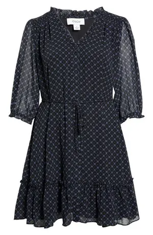 CECE DUPRAZ Ruffled V-neck Mini Dress - Rich Black