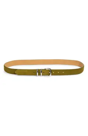 Nordstrom Suede Belt With Gold Tone Buckle - Olive- Silver