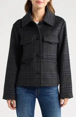 Bernardo Plaid Button-front Jacket - Grey Plaid