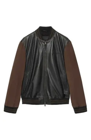 ALLSAINTS Leather Bomber Jacket - Black/brown