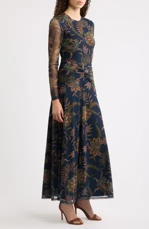 Julia Jordan Long Sleeve Floral Print Mesh Maxi Dress