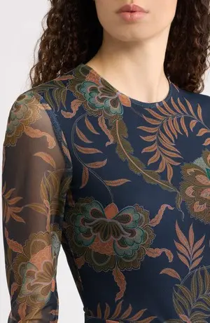 Julia Jordan Long Sleeve Floral Print Mesh Maxi Dress