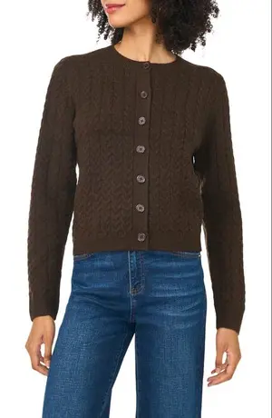 Vince Camuto Cable Knit Cardigan - Chocolate