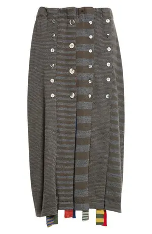 YANYAN Mismatch Merino Wool Midi Skirt - Grey Multi