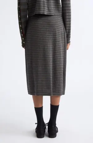 YANYAN Merino Wool Midi Skirt With Mismatched Tones And Mother-of-pearl Buttons
